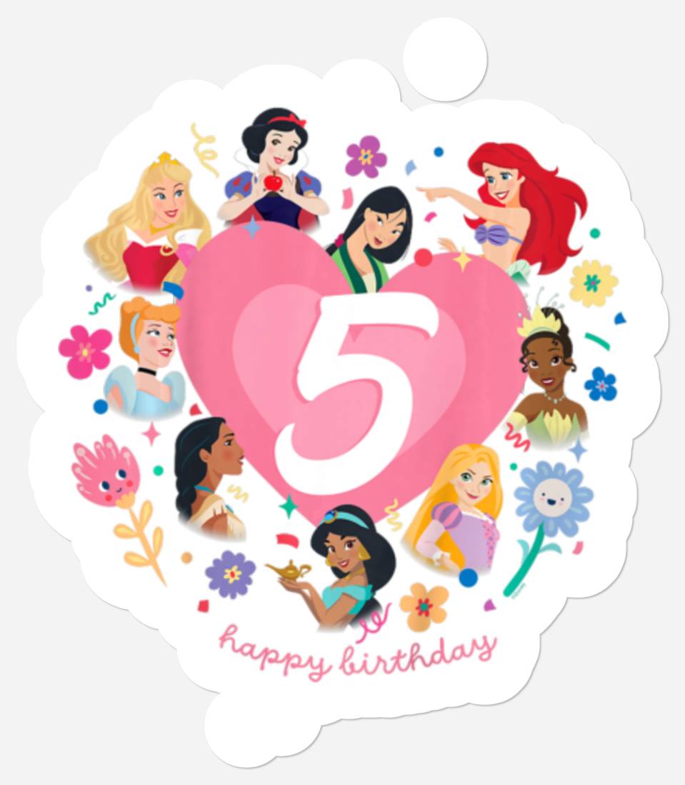 Kids Disney Princess Heart 5 Years Old Happy Fifth Birthday Stickers ...
