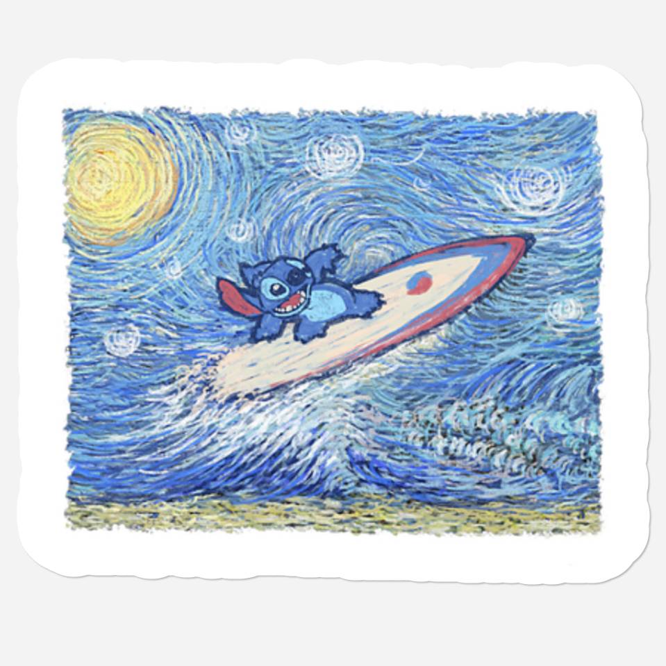 Disney Lilo Stitch Van Gogh Stitch Vintage Surf Panel Stickers | ID ...