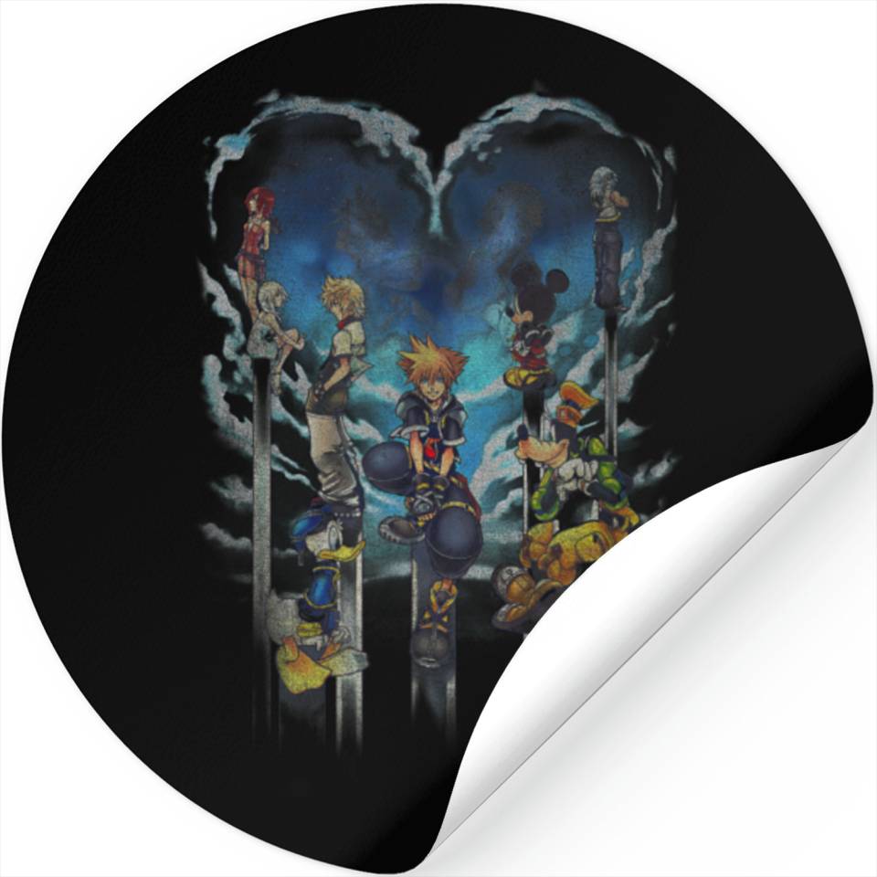 Disney Kingdom Hearts Main Characters Heart Shape Distressed Stickers ...