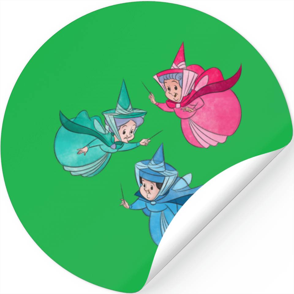 Kelly green 2" x 2" Disney Sleeping Beauty Good Fairies Flora Fauna ...