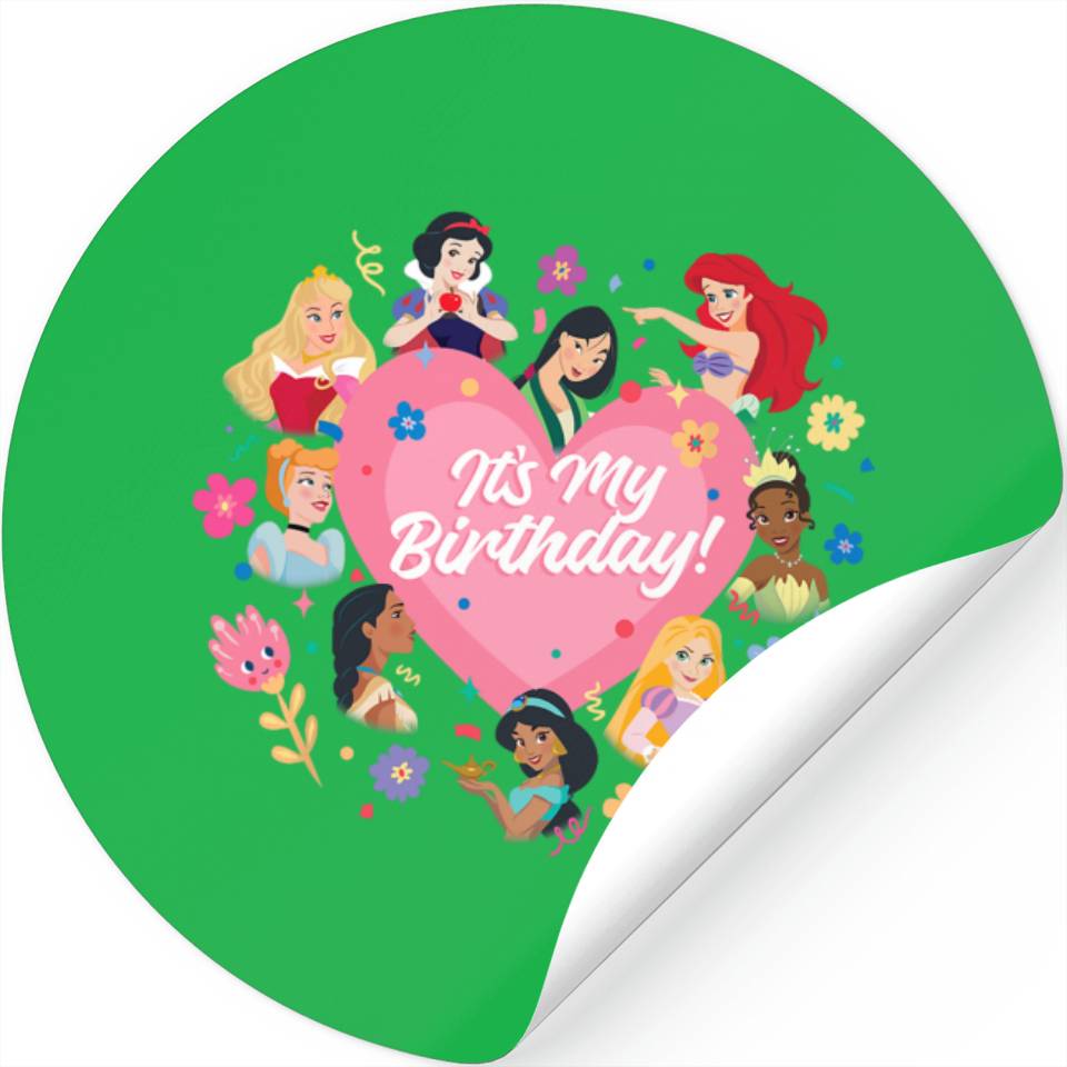 Disney Princess Pink Heart and Flowers It’s My Birthday Stickers | ID ...