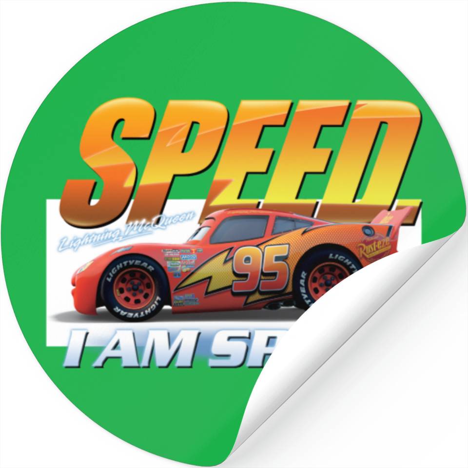 Kelly green 2" x 2" Cars' Lightning McQueen "I Am Speed" Disney Stickers