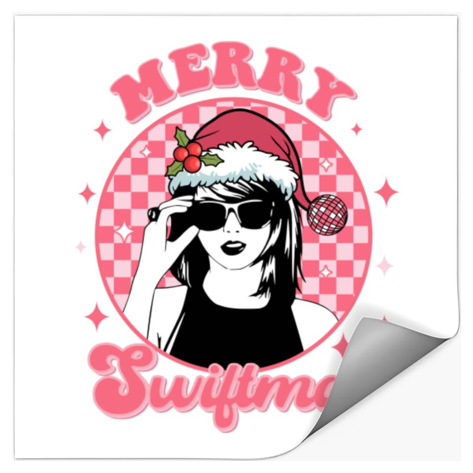 2" x 2" Black Merry Swiftmas Stickers, TS Christmas Stickers, Taylors ...