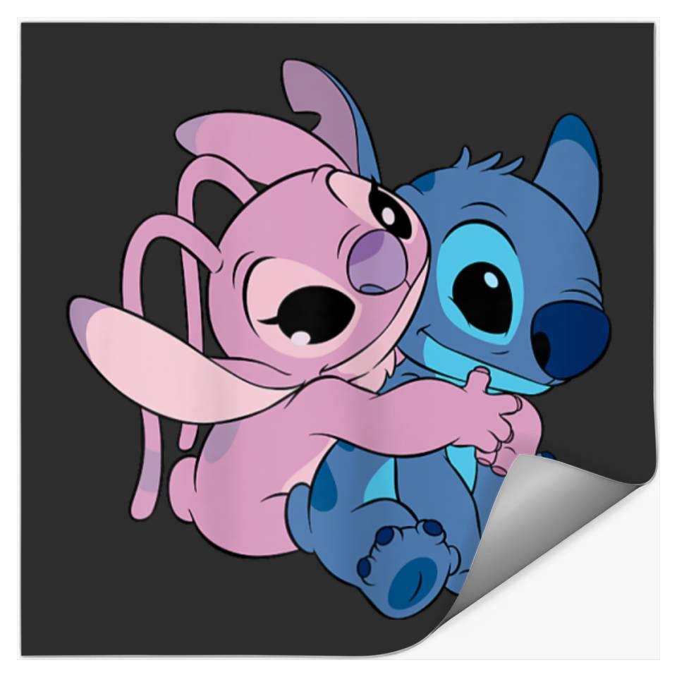 2" x 2" Black Disney Lilo Stitch Cute Angel Stitch Hugging Chest Logo ...